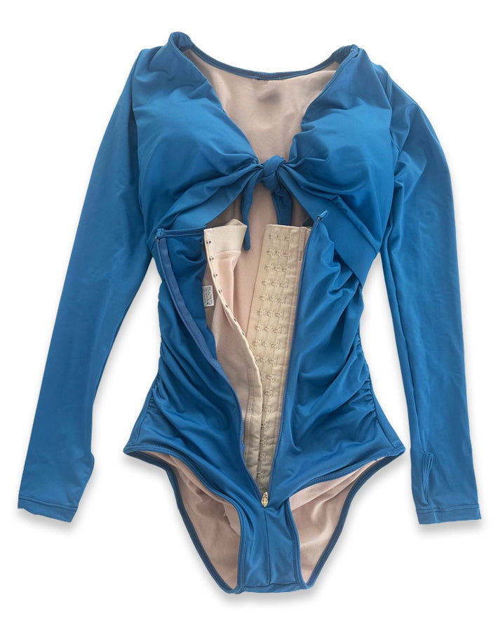 Shapshe® Blue Long Sleeve Built In Shapewear Tummy Cotrol Girdle Swims