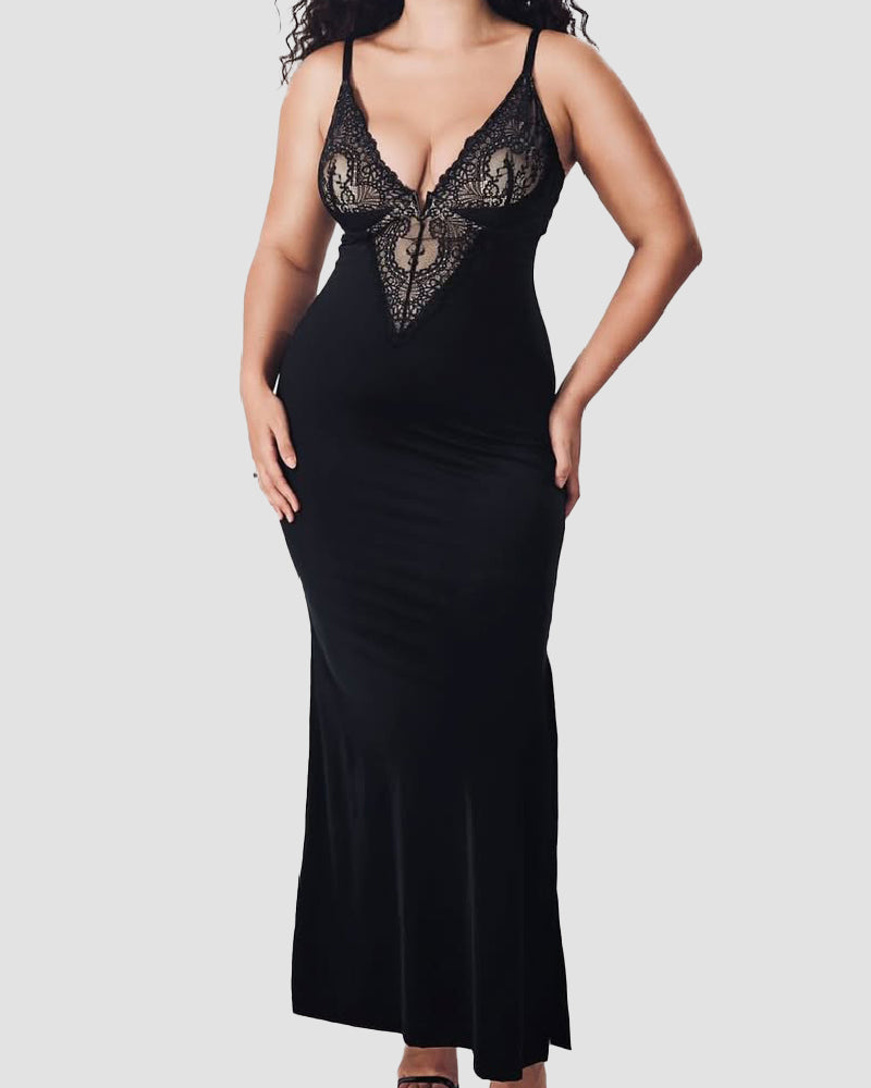 SHAPSHE Deep-V Sleeveless Lace Slit Mermaid Built in Shapewear Bodycon ...